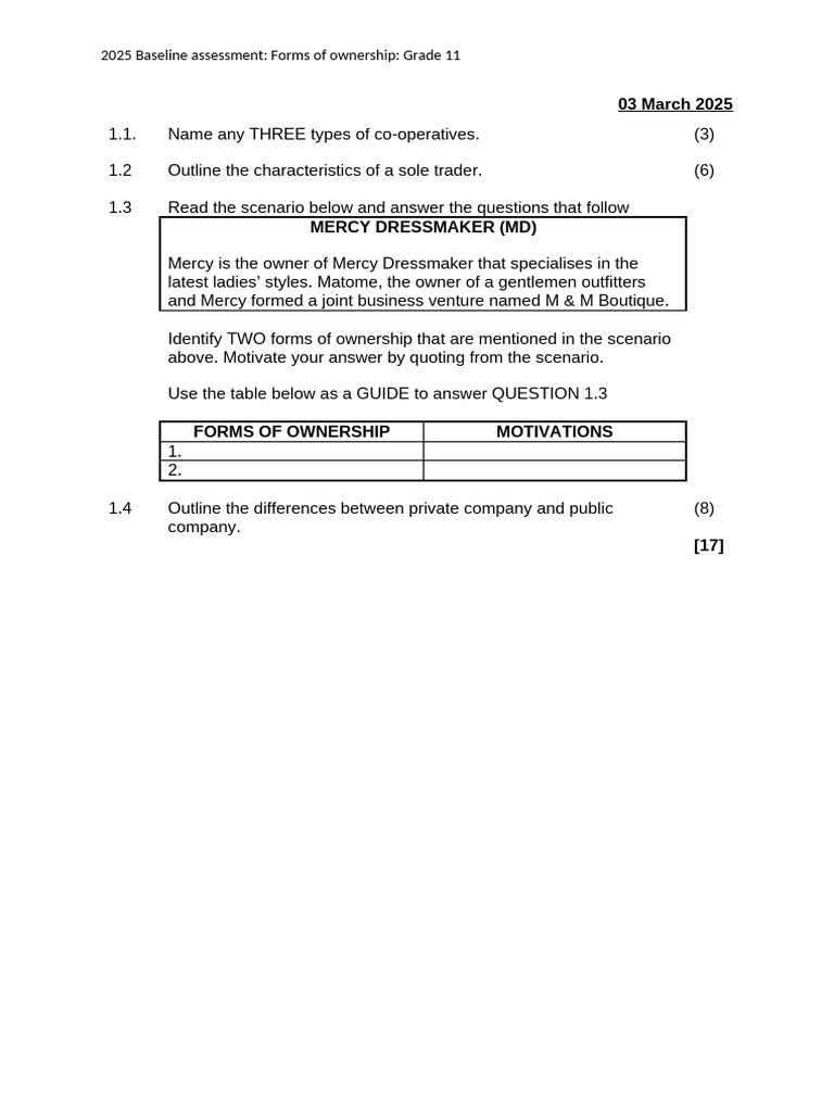 2025 Baseline Assessment For Forms of Ownership | PDF