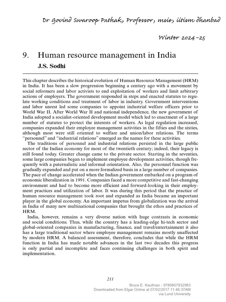 Reading Assignment 5 Sodhi Human Resource Management in India | PDF | Employment | Human ...