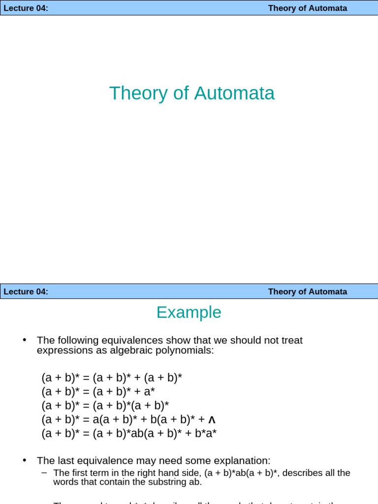 Lec 04-Regular Expression | PDF | Regular Expression | Automata Theory