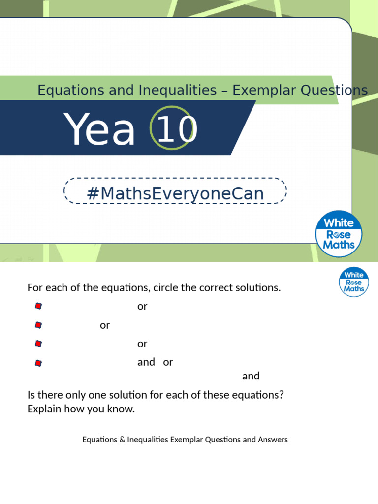 Year 10 Equations and Inequalities Exemplar Questions and Answers | PDF ...