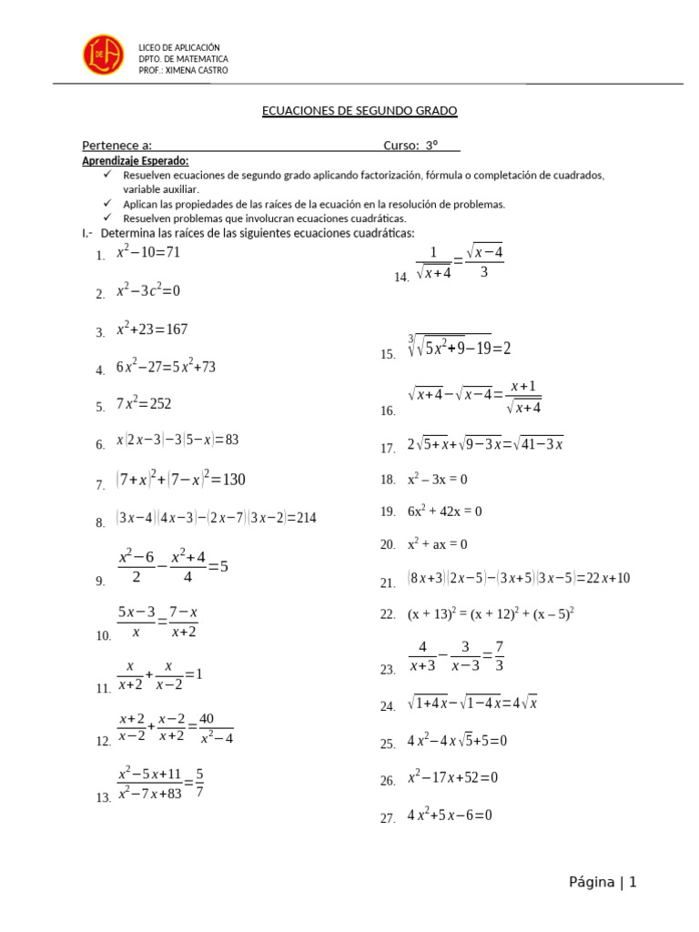 GUIA COMPLETA ECUACIONES DE SEGUNDO GRADO (3) | PDF | Ecuación ...