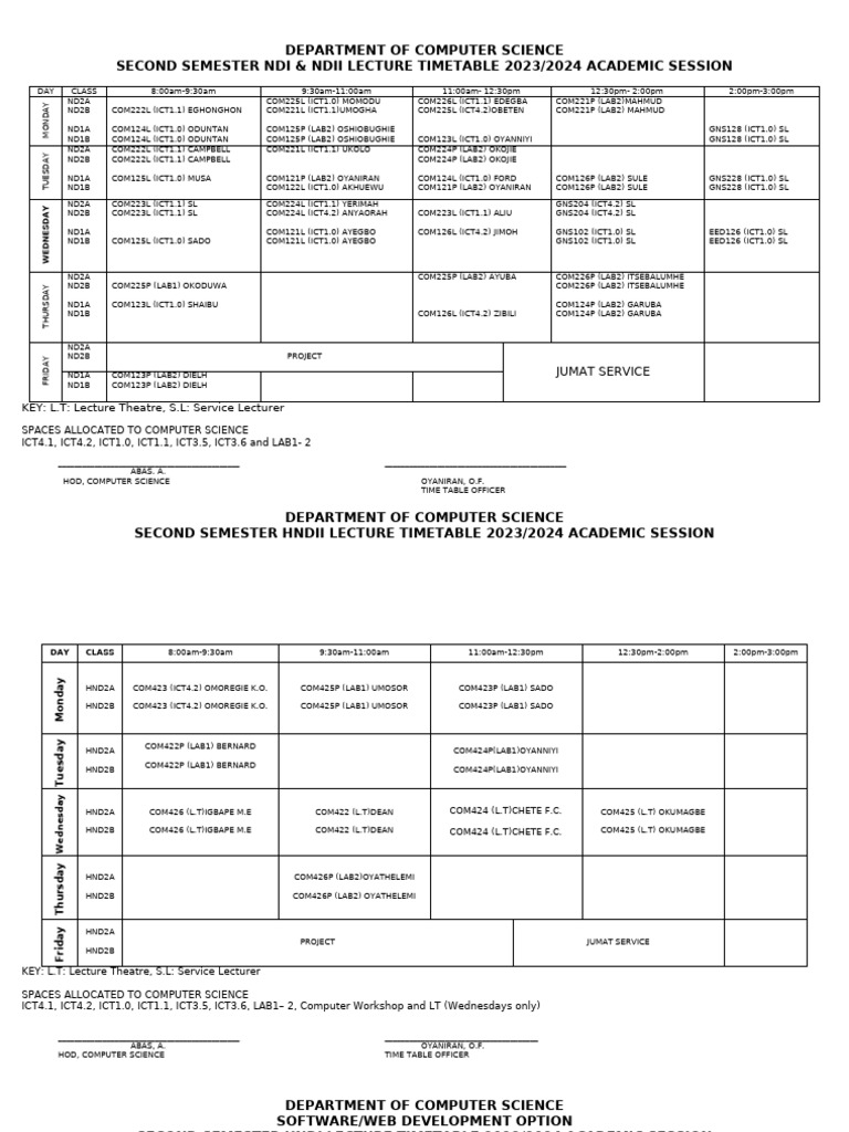 Final2023 2024 Second Semester Timetable Computer Science | PDF ...