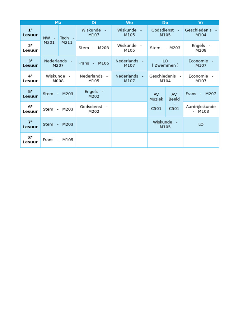 Lessenrooster 2e Middelbaar | PDF