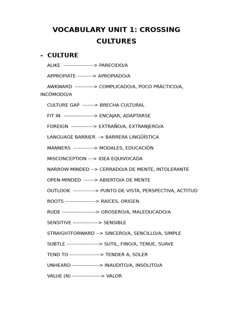 VOCABULARY UNIT 1 | PDF