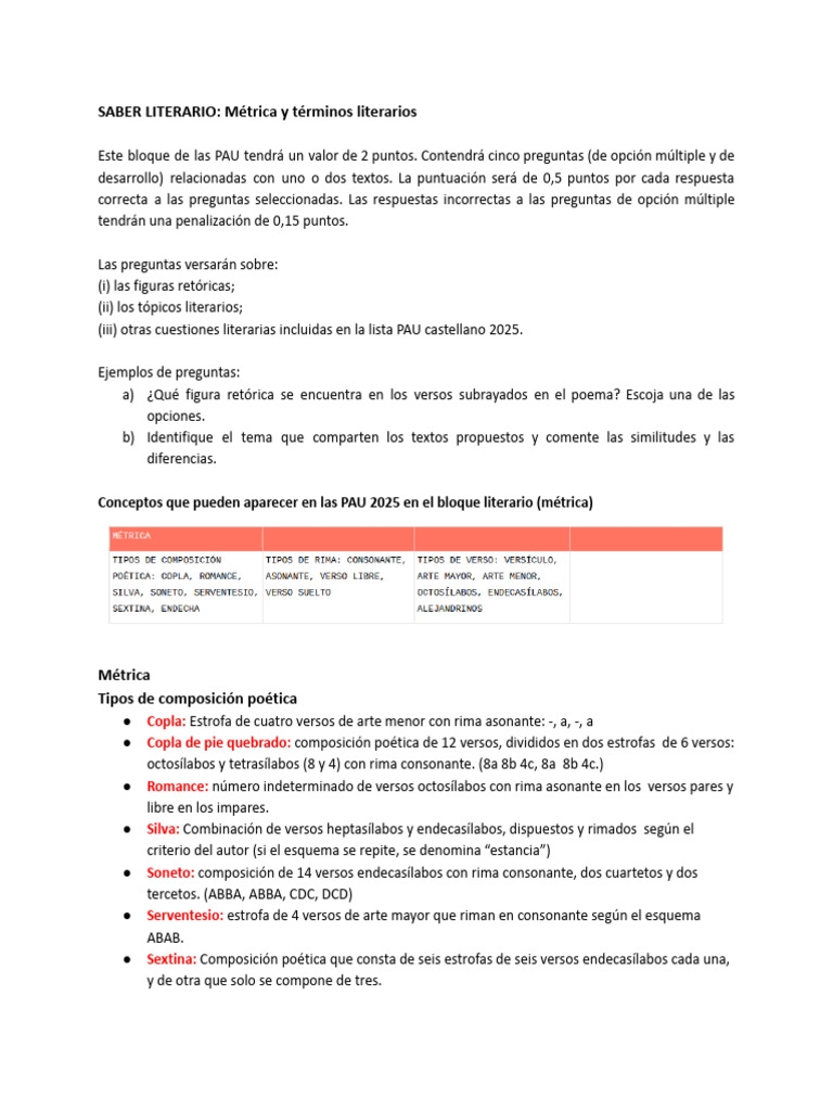 Saber literario_ métrica y términos literarios | PDF | Metro (poesía ...
