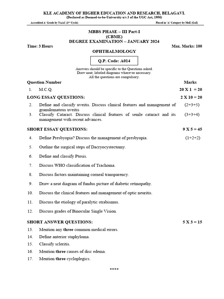 3rd year q papers_250104_061648 | PDF | Glaucoma | Diseases And Disorders
