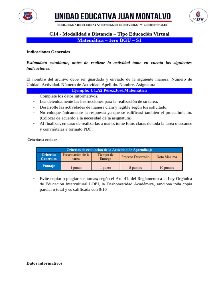 Tarea S1-1ero BGU | PDF