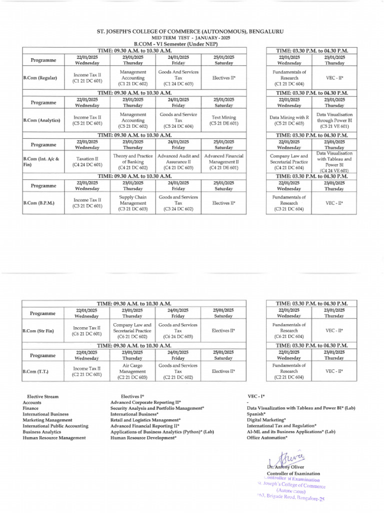 MTT Bcom Timetable | PDF