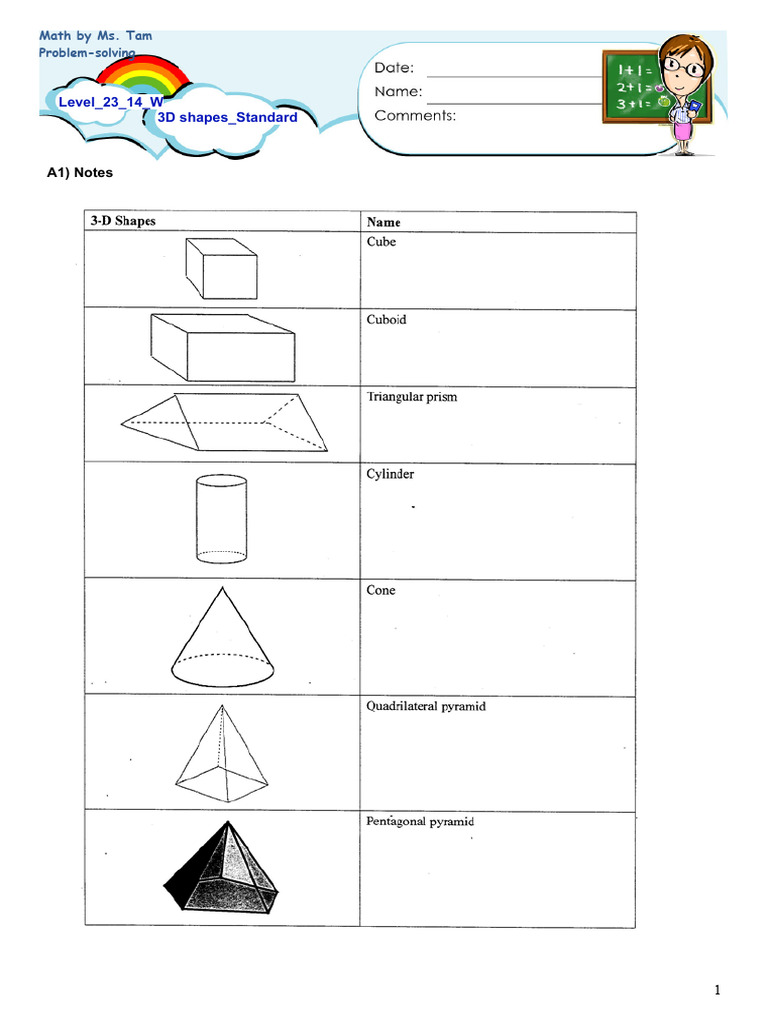 3D Shapes Worksheet for Grade 3 | PDF | Shape | Geometry