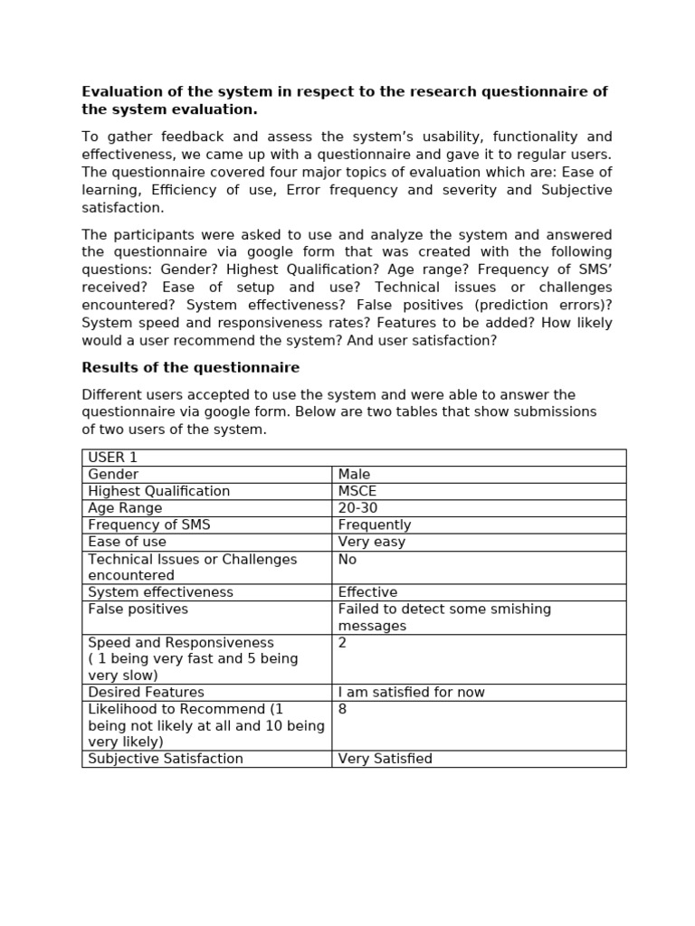 Evaluation Based On Questionaire | PDF | Usability