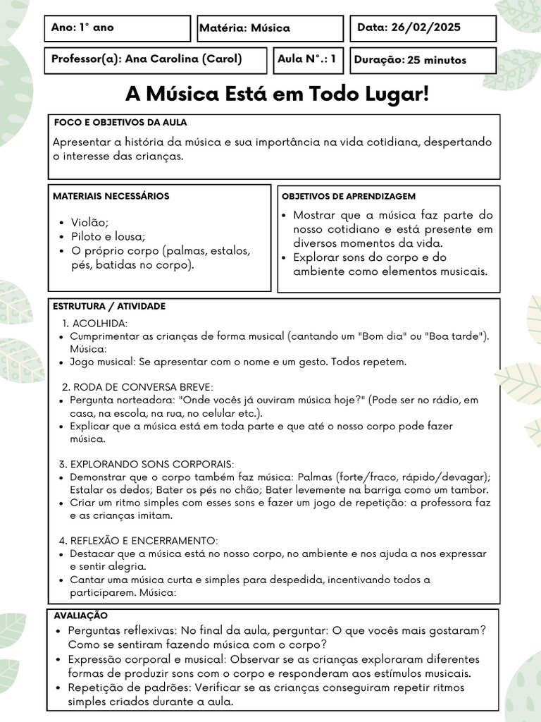 Plano de Aula Ens. Fund 1 | PDF | Ritmo | Aprendizado