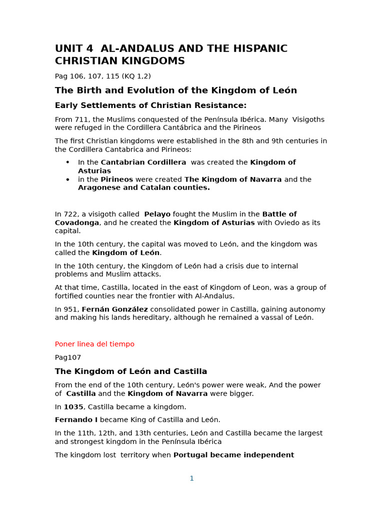 UNIT 4 AL ANDALUS AND CHRISTIAN KINGDOMS | PDF | Spain | Middle Ages