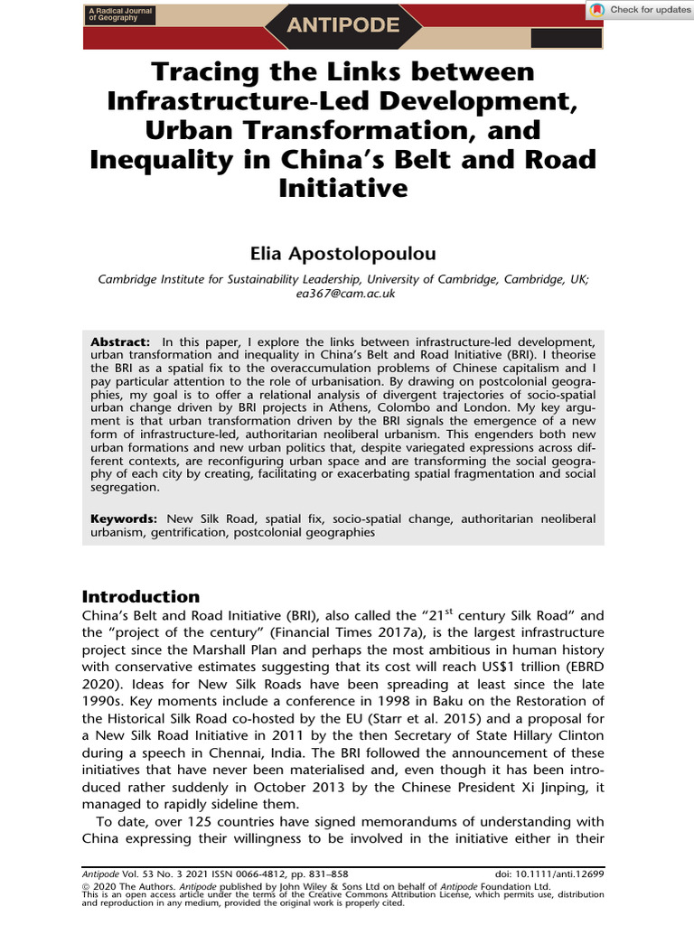 Tracing The Links Between Infrastructure-Led Development, Urban ...