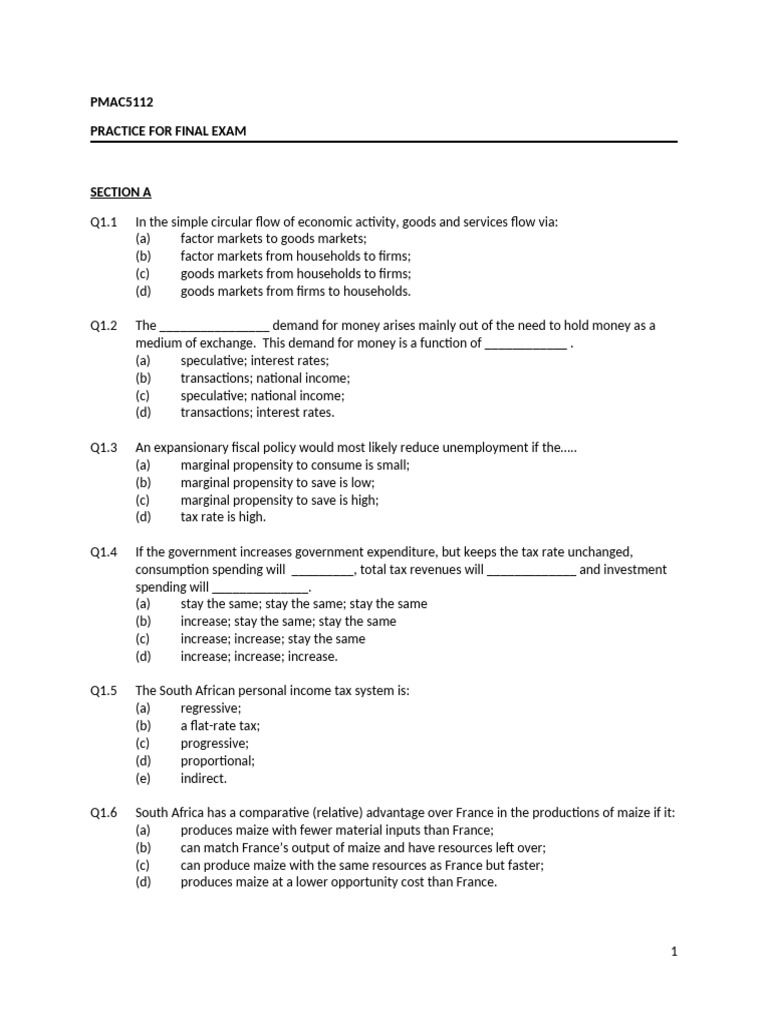 Economics Final Exam Practice | PDF | Taxes | Inflation