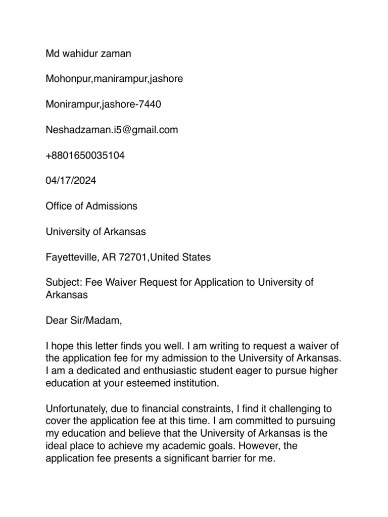 Application Fee Waiver Request | PDF