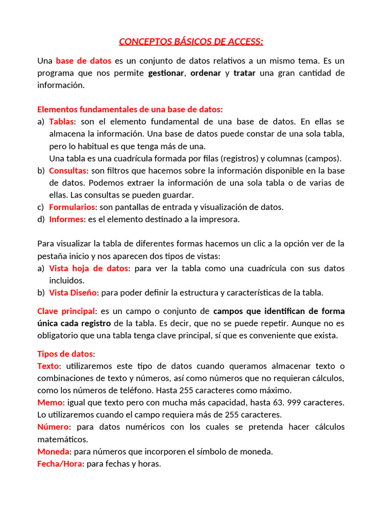 Conceptos de Access | PDF | Bases de datos | Información