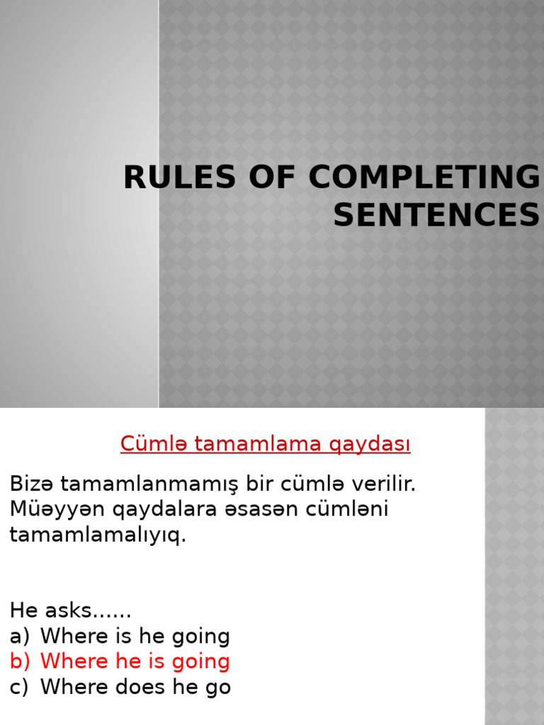 Rules of Completing Sentences | PDF