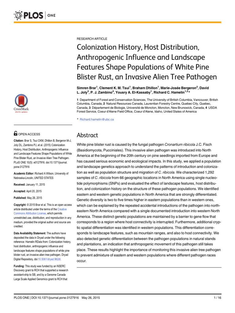 Colonization History, Host Distribution, Anthropogenic Influence and ...