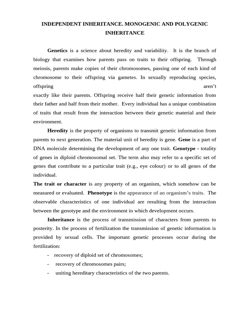 Monogenic and Polygenic Inheritance Explained | PDF | Dominance ...
