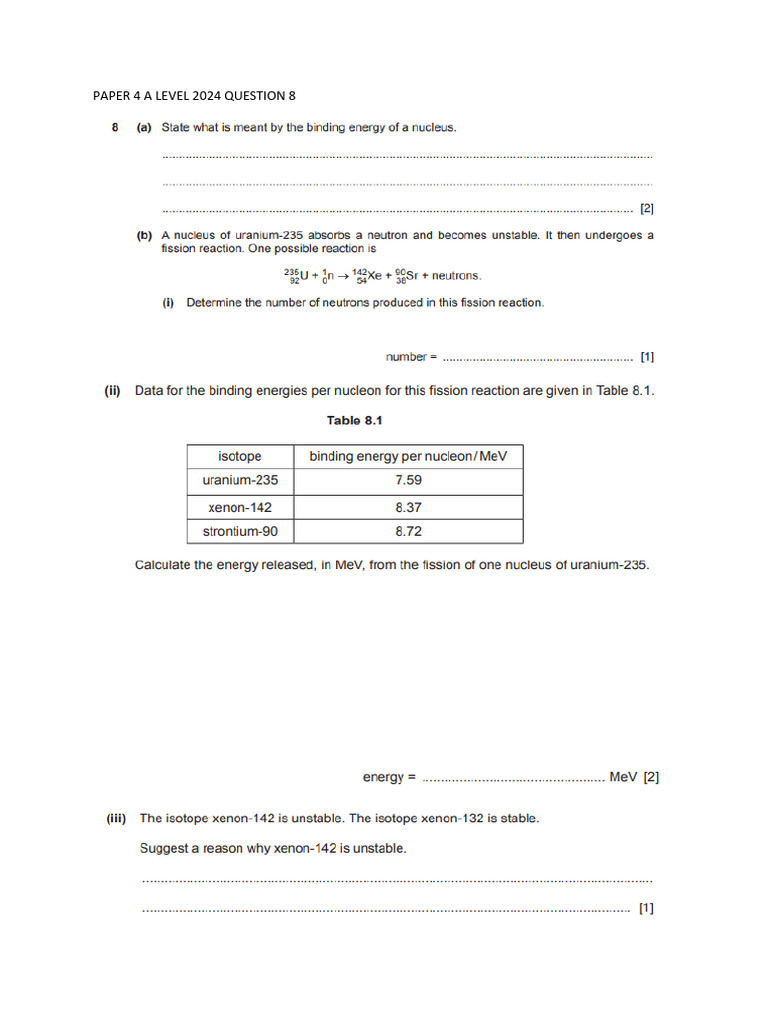 Paper 4 a Level 2024 Question 8 | PDF