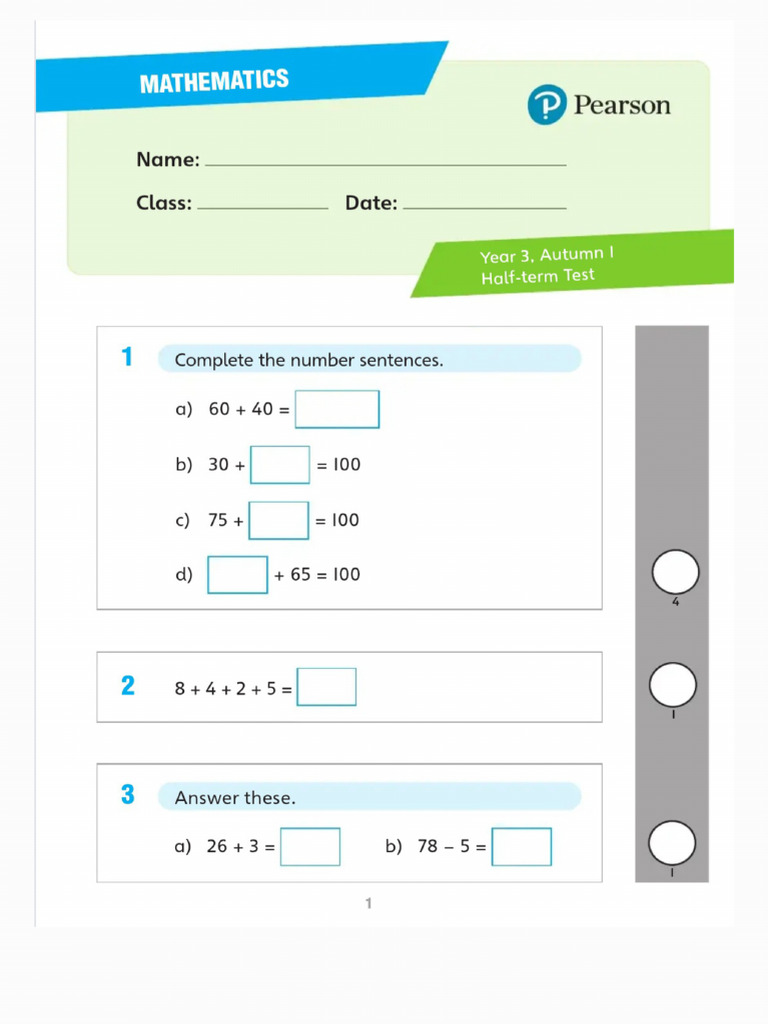 Mathematics Y3 Half-Term Test | PDF