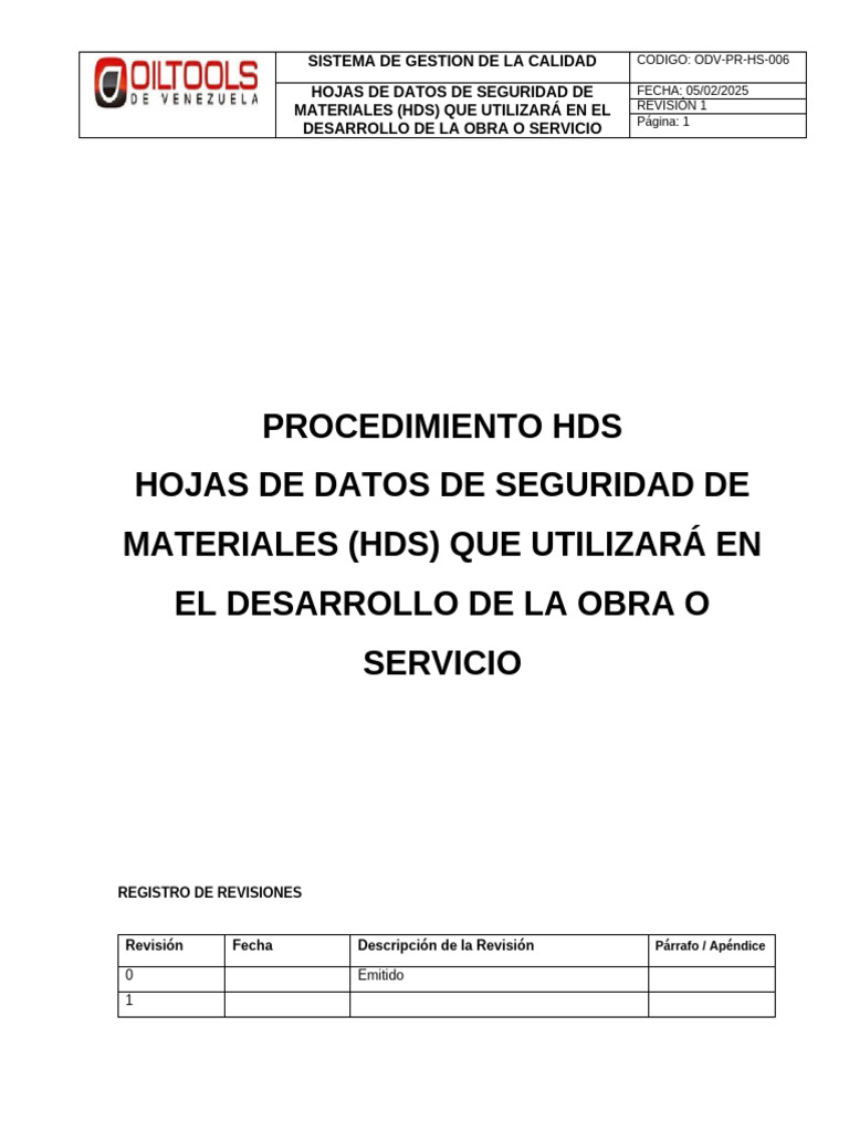 Hojas de Seguridad de Materiales HDS | PDF | Sistema de manejo de ...