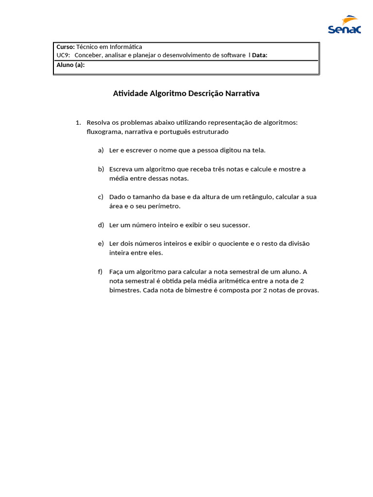 Atividade Algoritmos 05 Narrativa | PDF