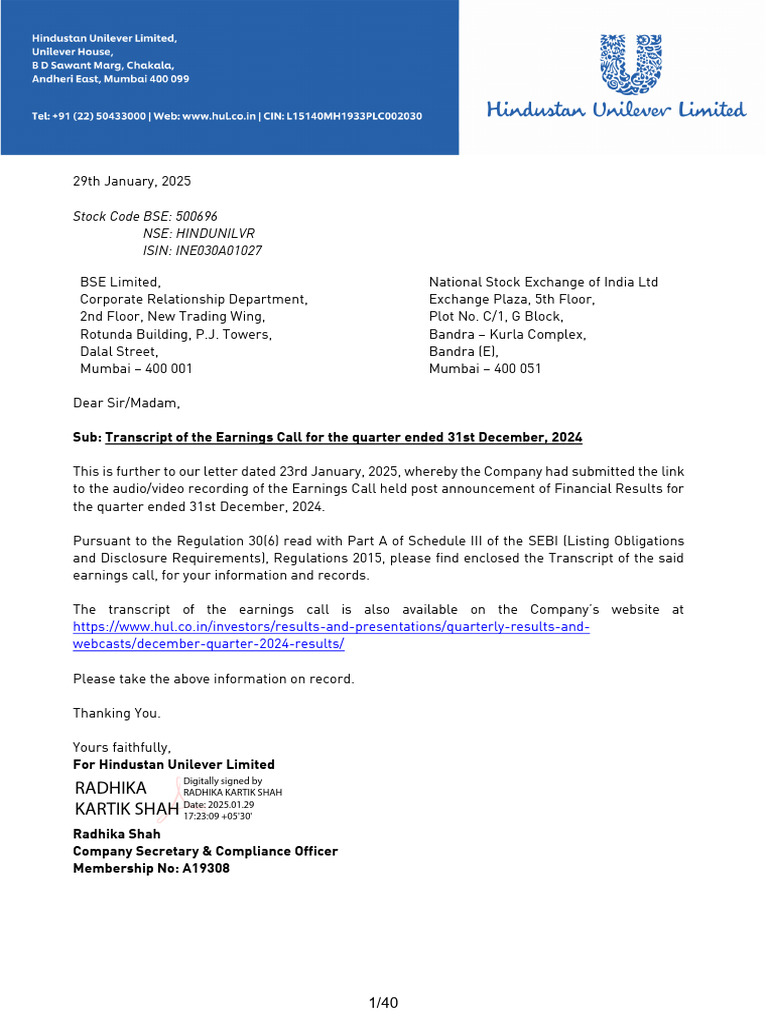 HUL Q4 2024 Earnings Call Transcript | PDF | Inflation | Brand