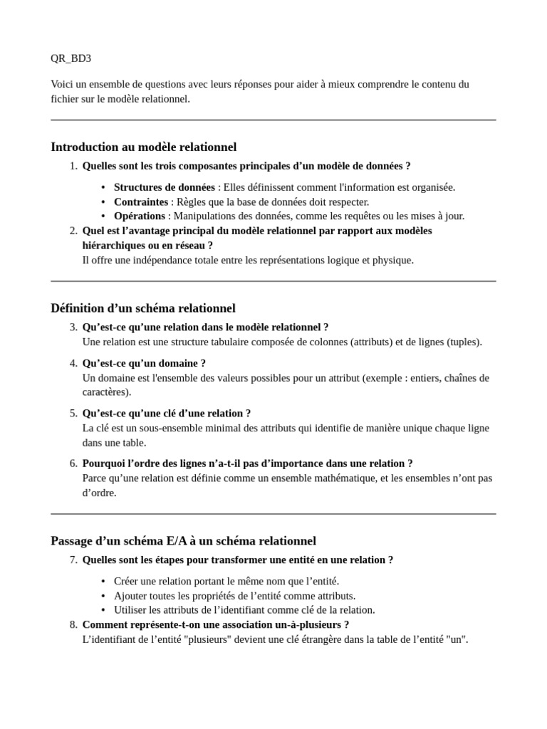 Introduction au modèle relationnel SQL | PDF | Modèle relationnel ...