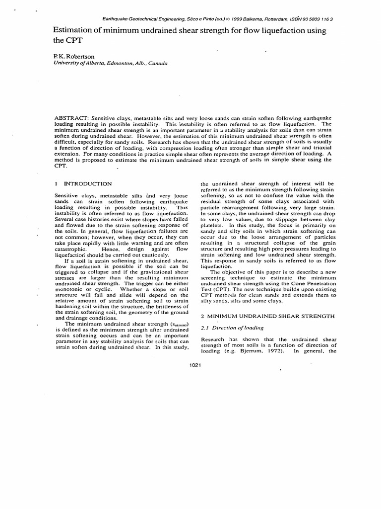 Estimation of Minimum Undrained Shear Strength For Flow Liquefaction ...