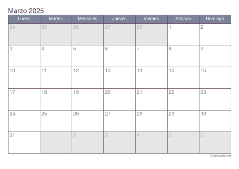 Calendario Marzo 2025 Office 5195 | PDF