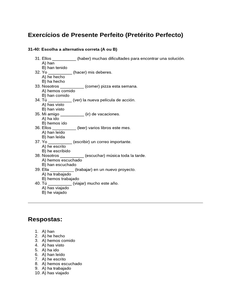 Exercícios Espanhol Pretérito Perfeito 4 | PDF