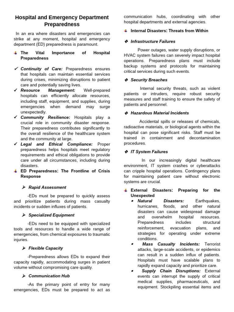 Hospital and ED Preparedness | PDF | Emergency Management | Emergency ...
