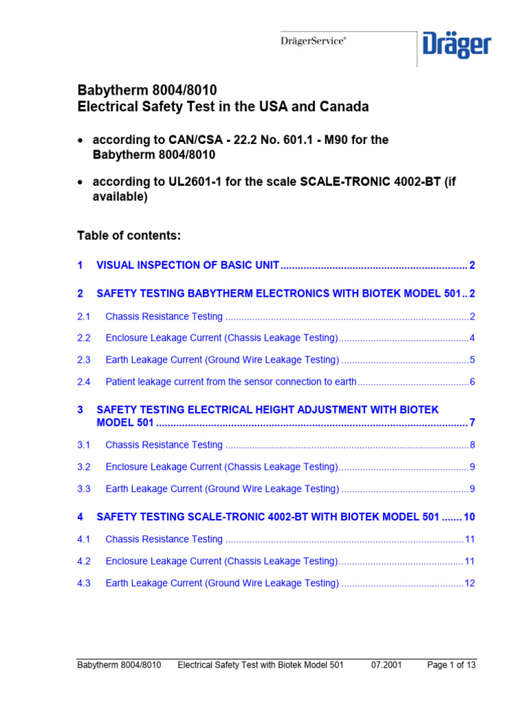 Babytherm 8004/8010 Safety Testing Guide | PDF | Electric Current ...