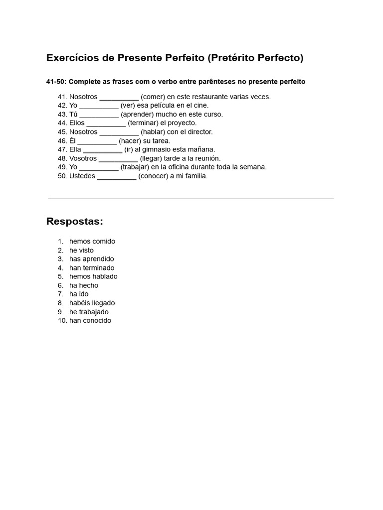 Exercícios Espanhol Pretérito Perfeito 5 | PDF