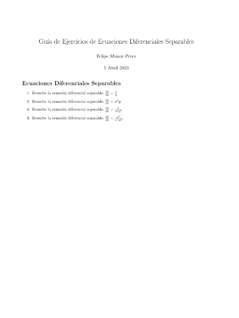 Sakai - IB511-A MATEMATICAS III 2023 - 1 - 14 Ayudantías Ecuaciones Diferenciales Separables | PDF