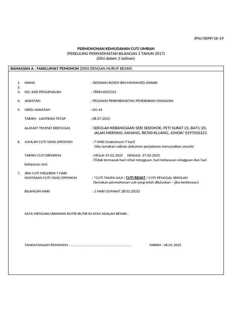 708439179-BORANG-JPNJ-SKPP-16-19-CUTI-UMRAH (1) | PDF