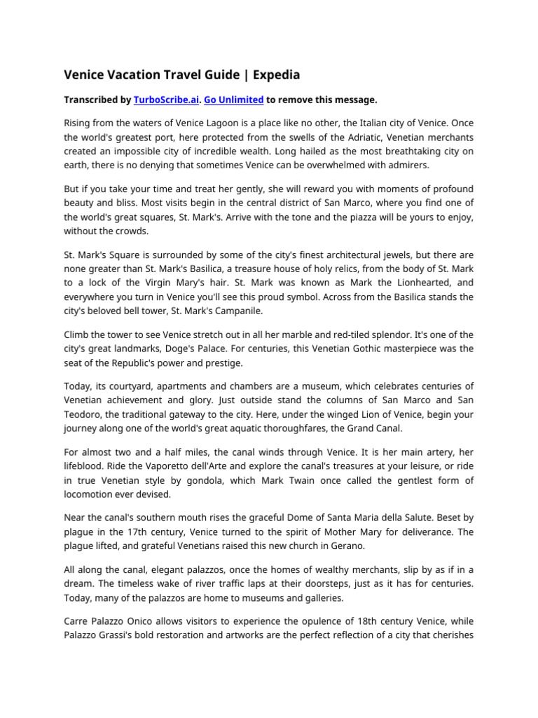 Venice Vacation Travel Guide - Script | PDF | Venice | Republic Of Venice
