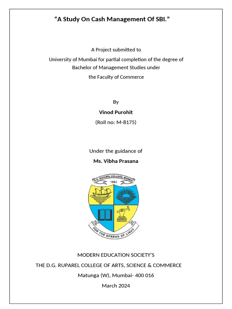 A Study On Cash Management of State Bank of India Black Book Vinod | PDF | Banks | Reserve Bank ...