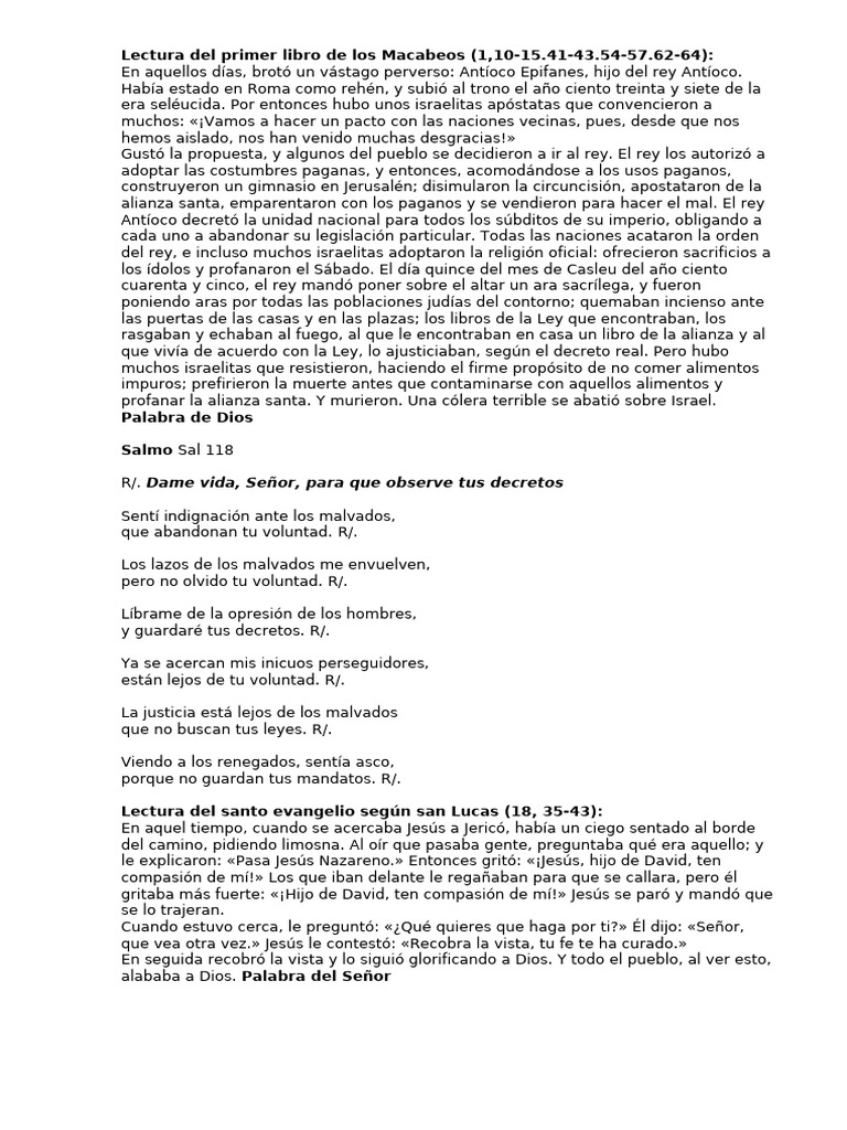 Lectura del primer libro de los Macabeos | PDF | Jesús