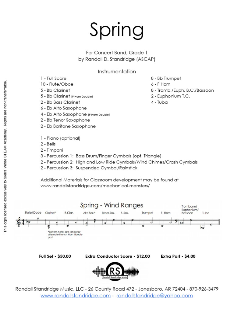 Spring Concert Band Sheet Music | PDF | Saxophone | Musical Instruments