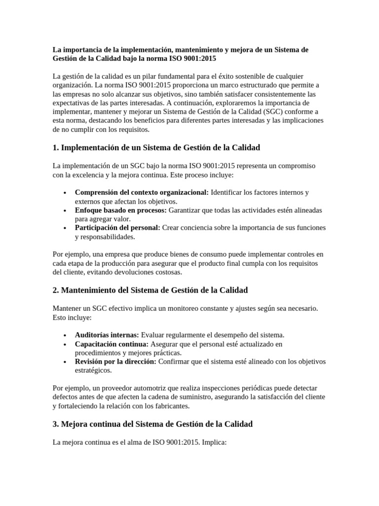 La Importancia de La Implementación Del SGC ChatGPT | PDF | Gestión de ...