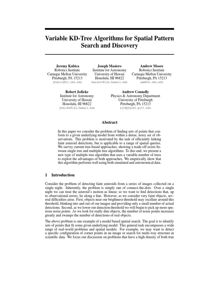 Variable Kd Tree Algorithms For Spatial Pattern Search And Discovery Pdf Algorithms