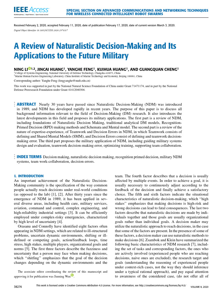 A Review of Naturalistic Decision-Making and Its Applications To The ...