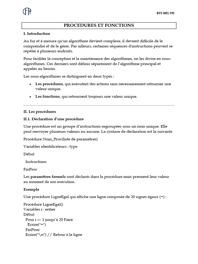 Support Procedures Et Fonctions | PDF | Variable (informatique ...