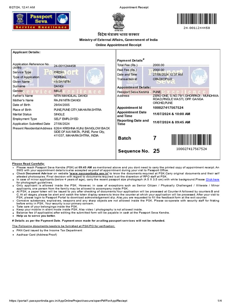 Appointment Receipt PASSPORT | PDF | Government And Personhood | Government