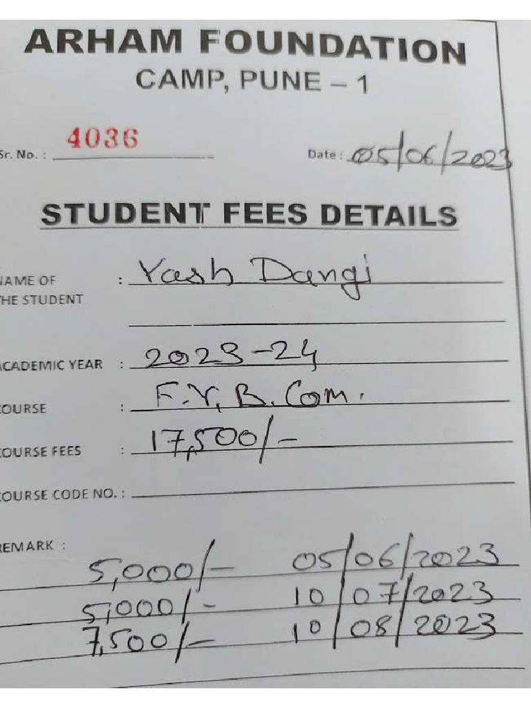 Arham Fee Receipt - Compressed | PDF