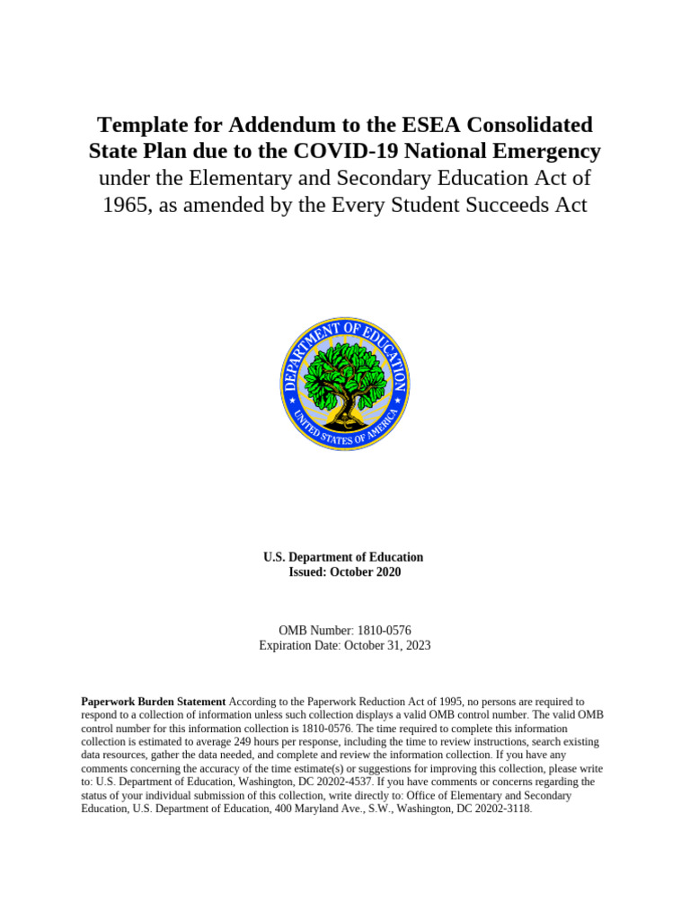 State Plan Addendum Template 2020 2021docx 8457 | PDF | Elementary And Secondary Education Act