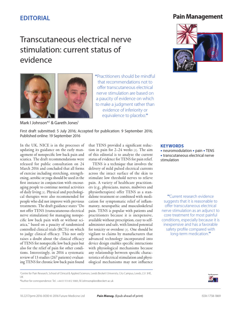 Transcutaneous Electrical Nerve Stimulation Current Status of Evidence ...
