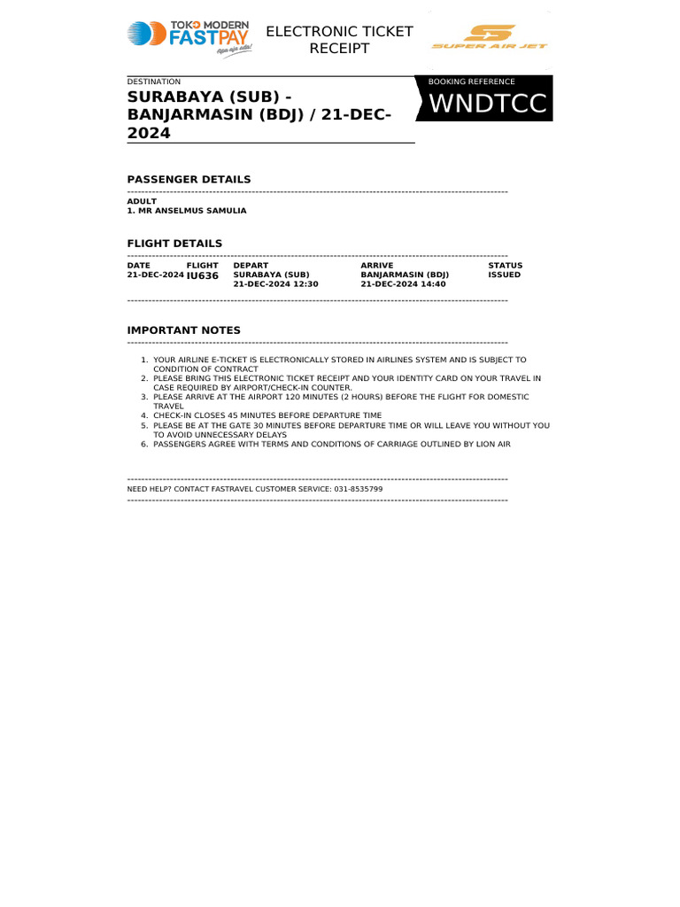 WNDTCC: Surabaya (Sub) - Banjarmasin (BDJ) / 21-Dec-2024 | PDF